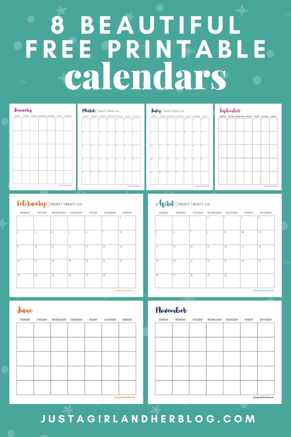 Printable Calendar | 8 Beautiful FREE Calendars | Abby Lawson